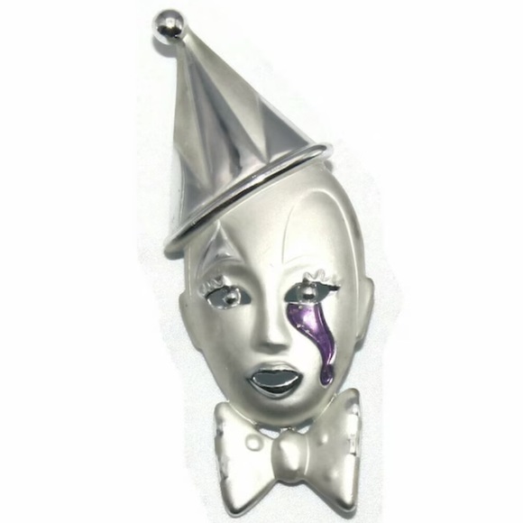 Vintage | Jewelry | Vintage Silver Crying Enamel Joker Circus Clown W ...